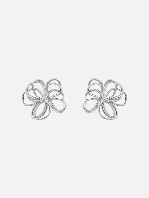 Oscar De La Renta Threaded Flower Earrings - Silver