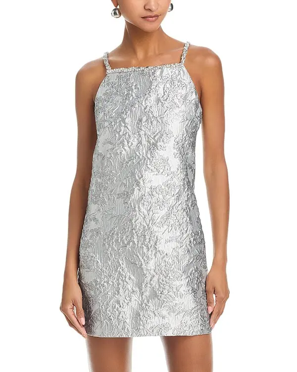 Aqua Brocade Crystal Embellished Dress