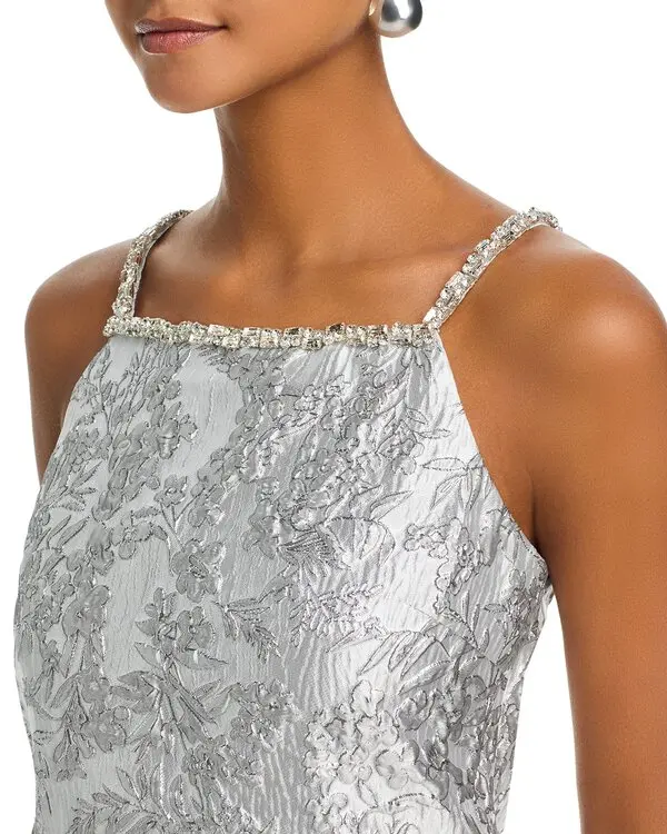 Aqua Brocade Crystal Embellished Dress