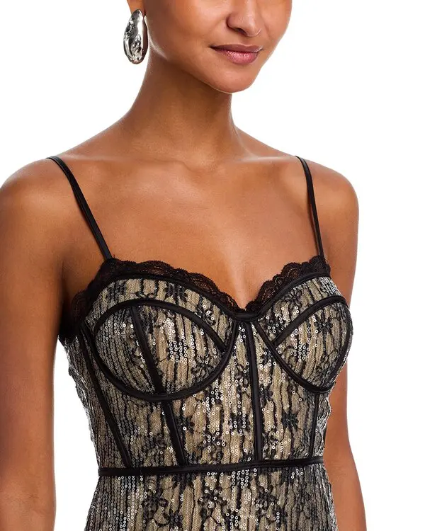 Aqua Lace Bustier Sleeveless Midi Dress - exclusive - Black - S