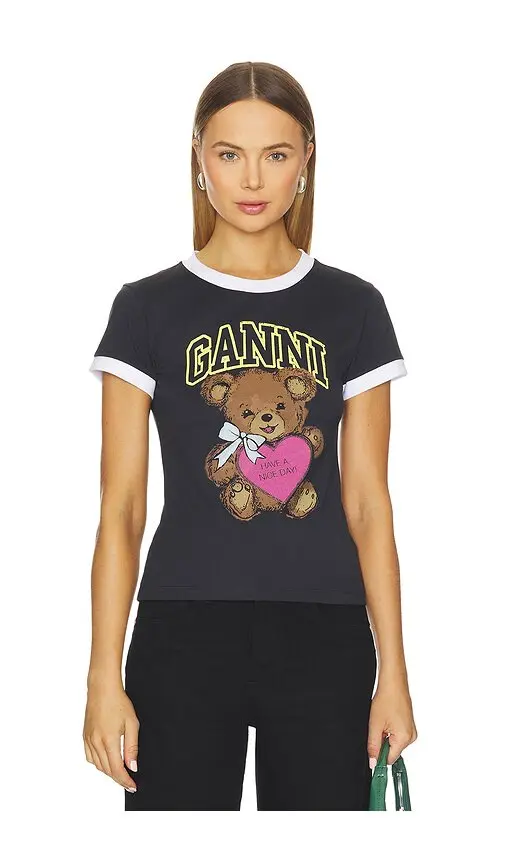 GANNI Basic Cotton Jersey Bear Fitted T-shirt - Phantom