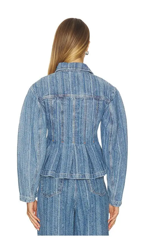 GANNI Structured Denim Fitted Jacket - Mid Blue Stone