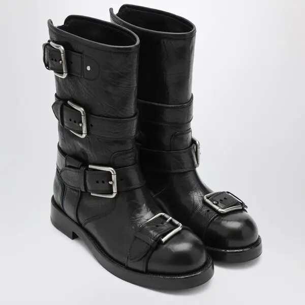 Dolce & Gabbana Leather Buckled Boots - Black