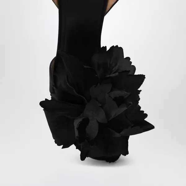 FERRAGAMO Satin Flower Stiletto Sandals - Black