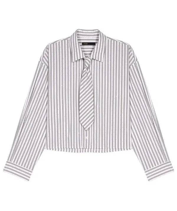 Maje Striped Rhinestone Tie Shirt