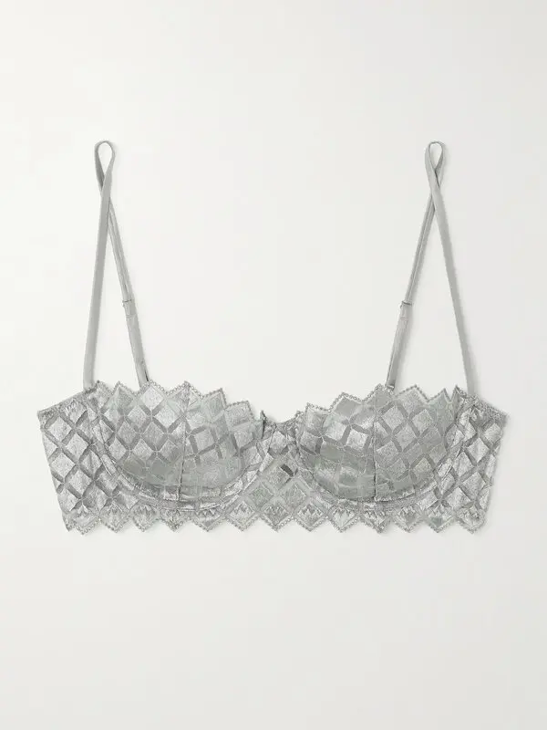 Kiki De Montparnasse Lamine Embroidered Silk-blend Tulle Underwired Balconette Bra - Silver