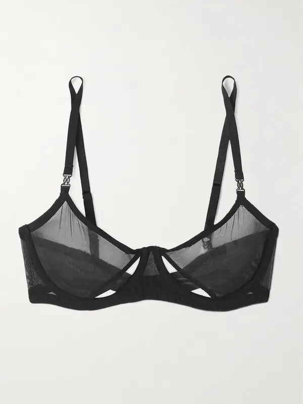 Kiki De Montparnasse Brienne Cutout Mesh Underwired Balconette Bra - Black