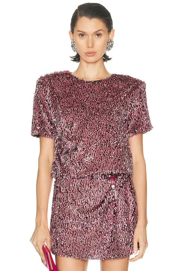 AREA Sequin T-shirt - Metallic Rose
