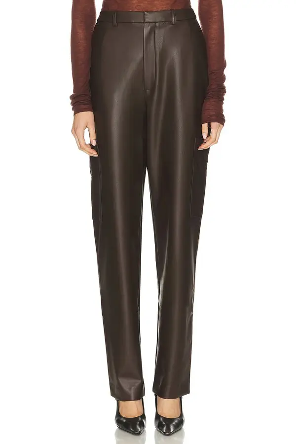 Lapointe Faux Leather Tapered Trouser - Dark Brown