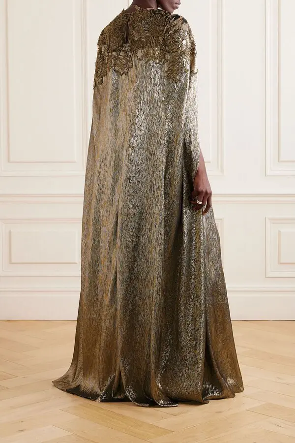 Buy Oscar De La Renta Cape-effect Embellished Gown - Gold At 64% Off |  Editorialist