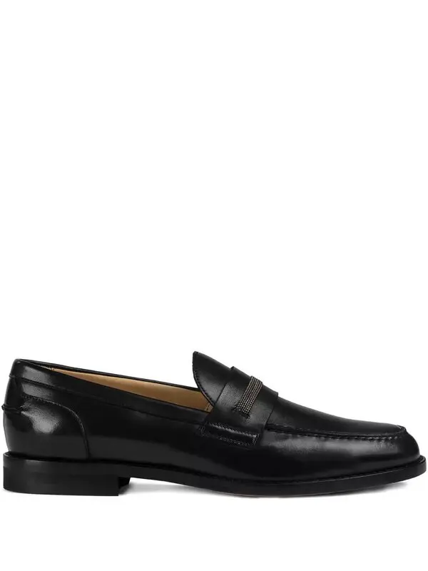 DOUCAL'S Stud-embellished Leather Loafers - Black