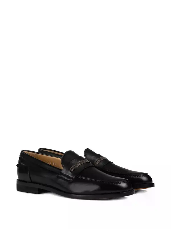 DOUCAL'S Stud-embellished Leather Loafers - Black