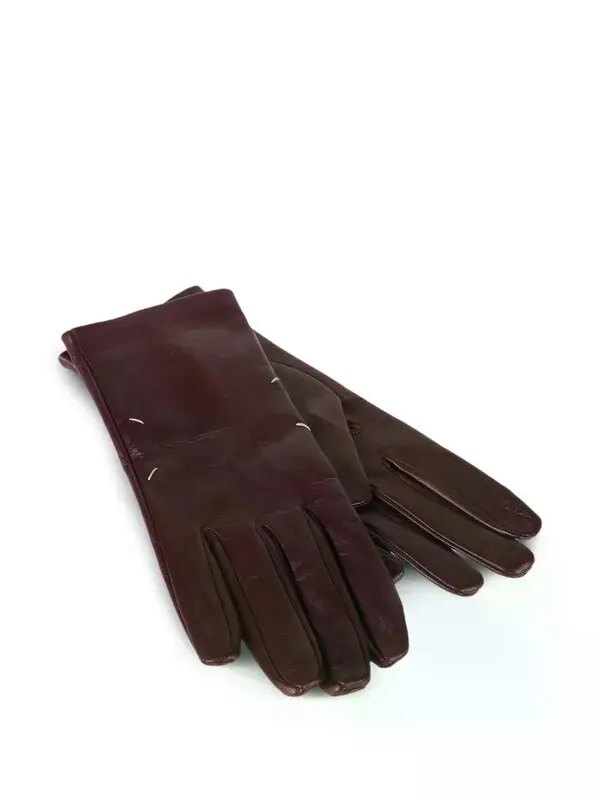 MAISON MARGIELA Leather Gloves With Four-stitch Detail - Red