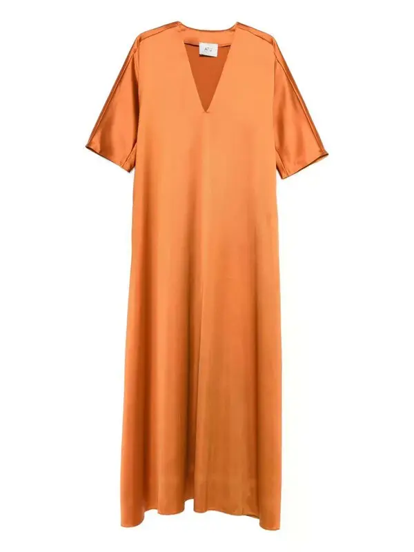 ATU BODY COUTURE Satin V-neck Maxi Dress - Orange