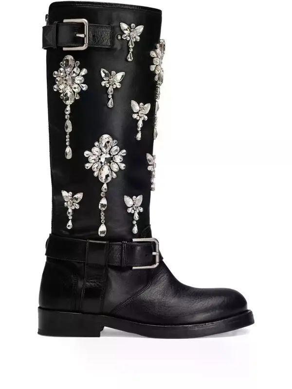 Dolce & Gabbana Crystal-embellished Buckle Boots