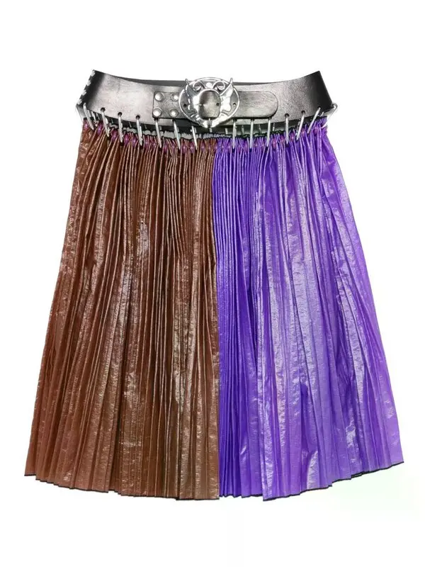 CHOPOVA LOWENA Pleated Skirt With Carabiner Embellishment - Brown