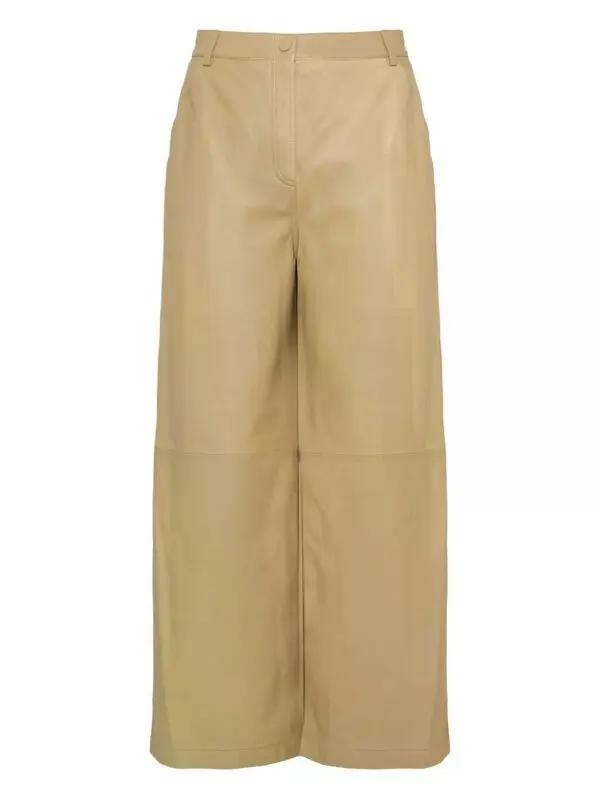 YVES SALOMON Straight Lamb Leather Trousers - Neutrals