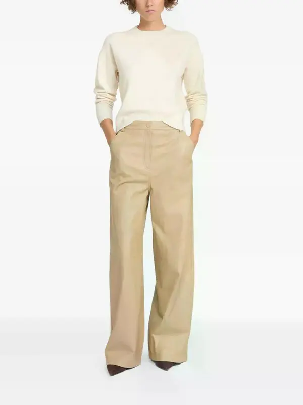 YVES SALOMON Straight Lamb Leather Trousers - Neutrals