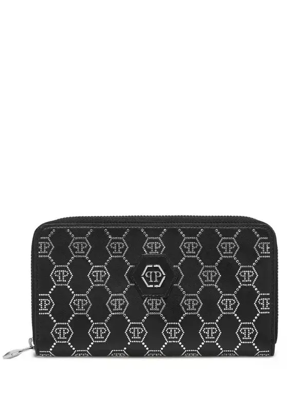 Philipp Plein Monogram Studded Zip Wallet - Black