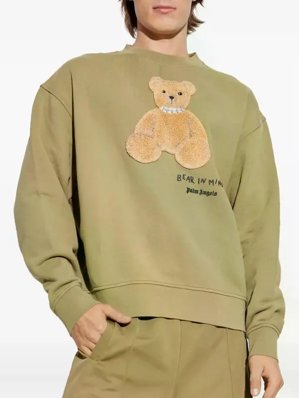 Palm Angels Teddy Appliqué Crew-neck Sweatshirt - Green
