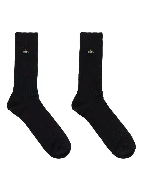 VIVIENNE WESTWOOD Orb-embroidered Ribbed Ankle Socks - Black