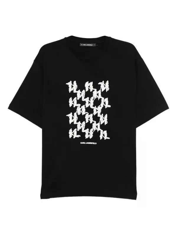 Karl Lagerfeld Monogram-embossed T-shirt - Black