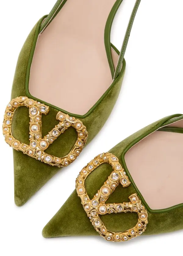 Valentino Garavani Vlogo Velvet And Leather Slingback Pumps