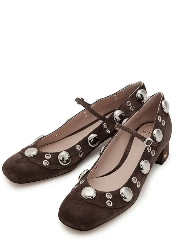 Valentino Garavani Stud-embellished Suede Ballet Pumps - Brown
