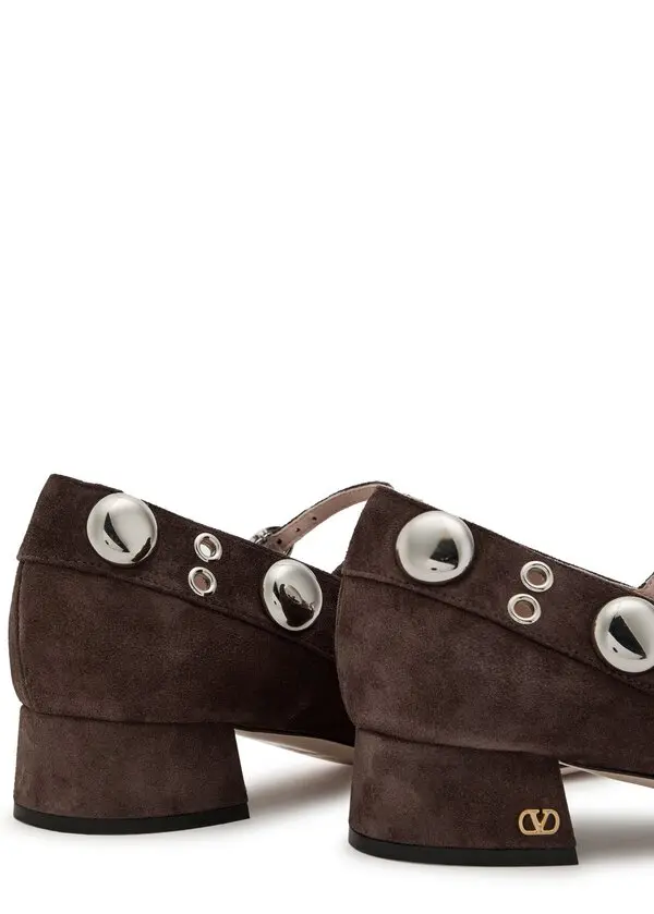 Valentino Garavani Stud-embellished Suede Ballet Pumps - Brown