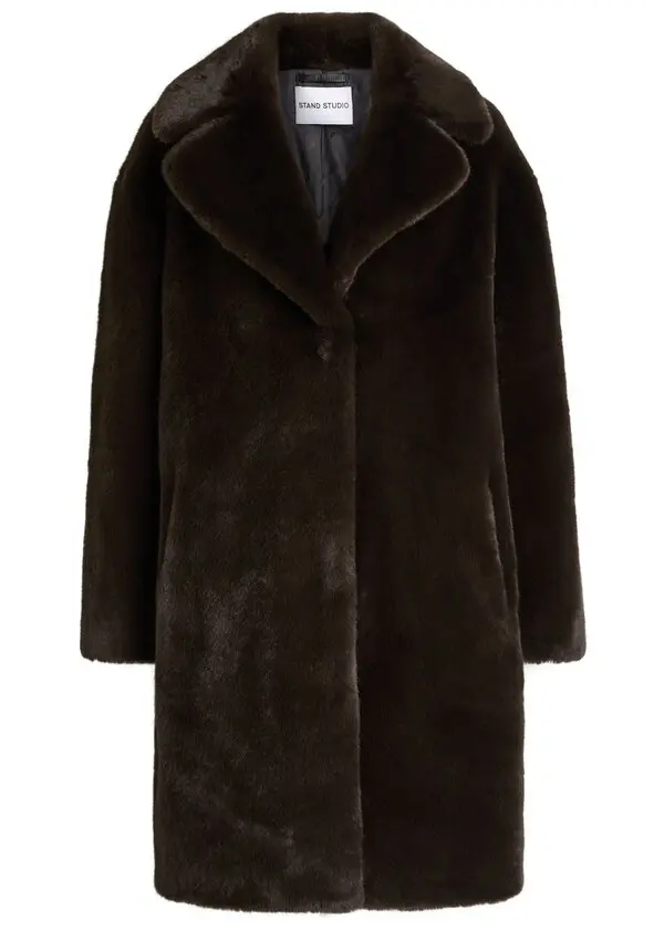 STAND STUDIO Leopard-print Faux Fur Cocoon Coat