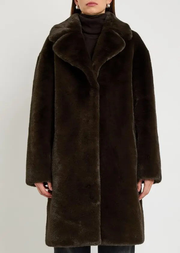 STAND STUDIO Leopard-print Faux Fur Cocoon Coat