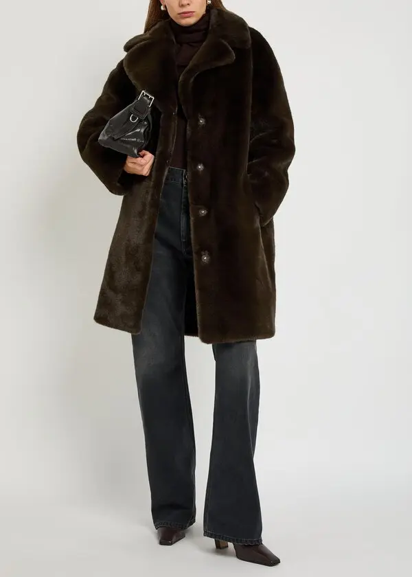 STAND STUDIO Leopard-print Faux Fur Cocoon Coat