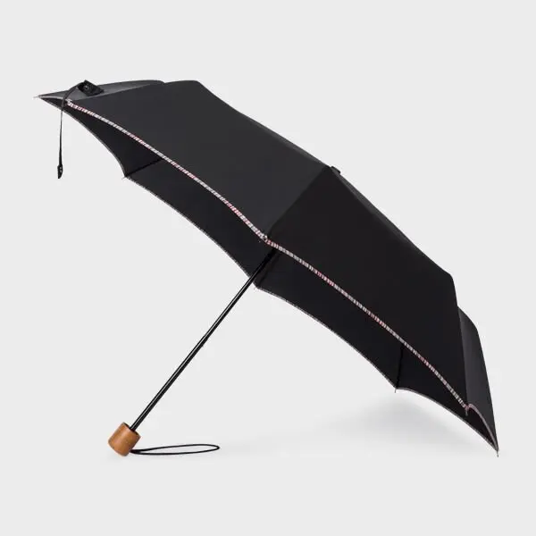 Paul Smith Black Telescopic Umbrella With 'signature Stripe' Trims - Multicolour