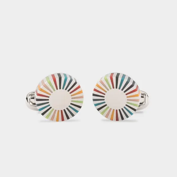 Paul Smith Silver 'artist Stripe' Edge Circular Cufflinks - Multicolour