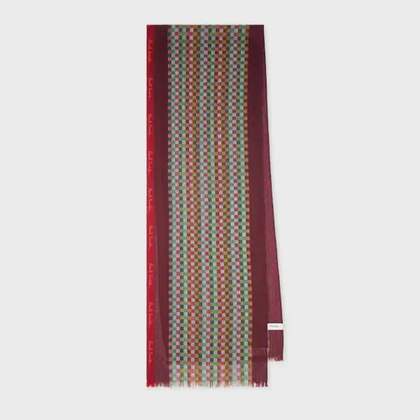 Paul Smith Maroon Check Merino Wool-silk Blend Scarf - Multicolour