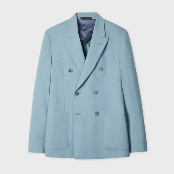 Paul Smith Tailored-fit Light Overdyed Marl Wool Double-breasted Blazer - Blue