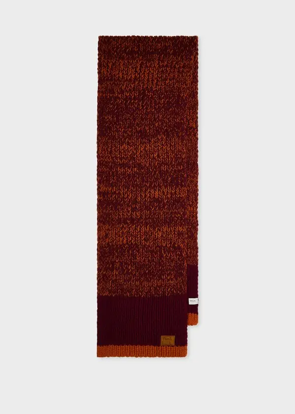 Paul Smith And Orange Twisted Yarn Block Stripe Scarf - Red