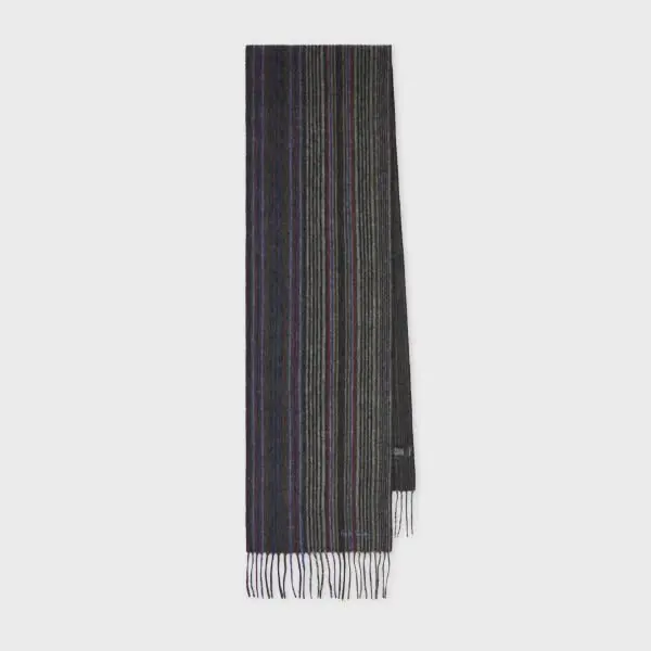 Paul Smith Tonal Stripe Lambswool Scarf - Grey