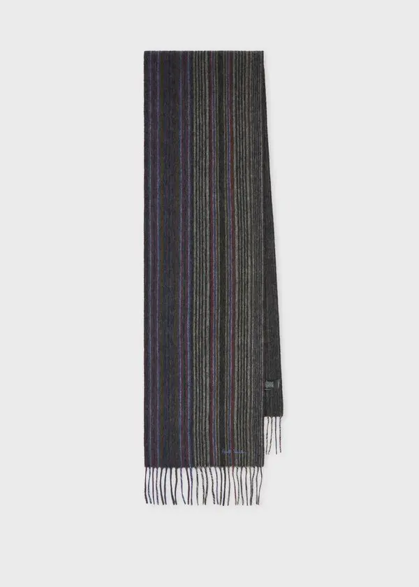 Paul Smith Tonal Stripe Lambswool Scarf - Grey