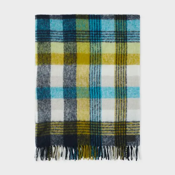 Paul Smith Multicolour Merino Wool Check Blanket - Green