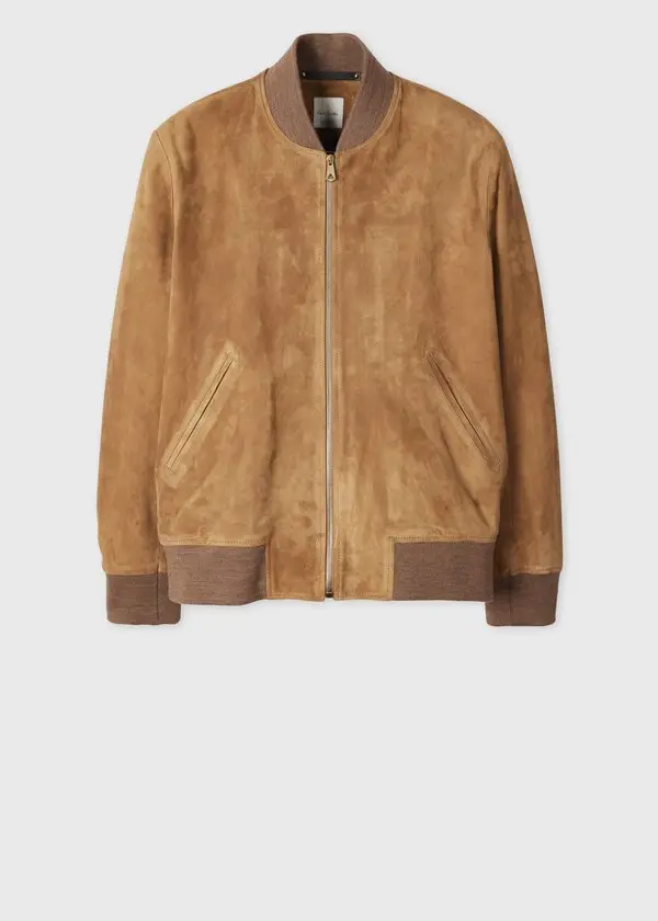 Paul Smith Suede Zip Bomber Jacket - Brown