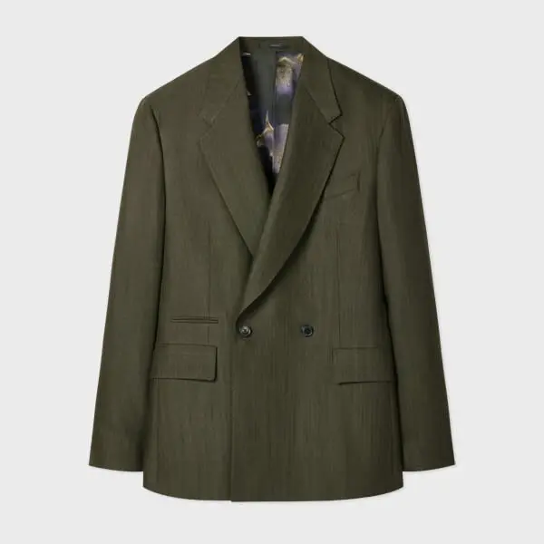 Paul Smith Khaki Textured Wool-lyocell Double-breasted Blazer - Green