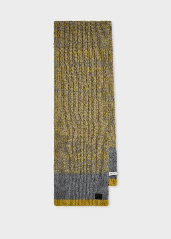 Paul Smith Yellow And Twisted Yarn Block Stripe Scarf - Grey