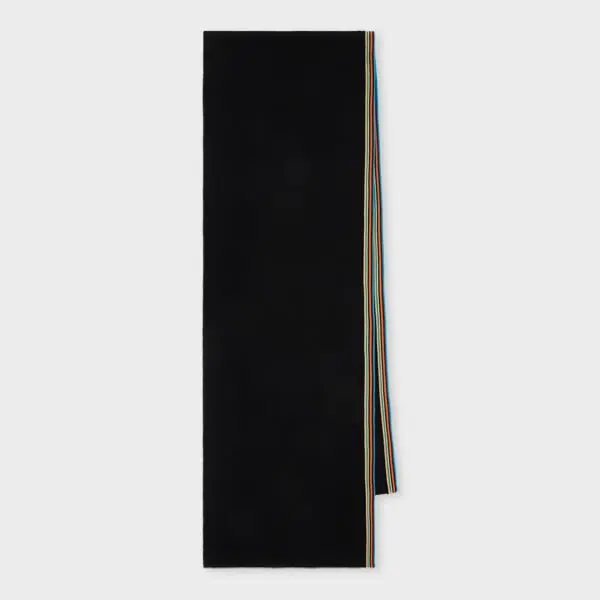 Paul Smith Merino Wool 'signature Stripe' Trim Scarf - Black