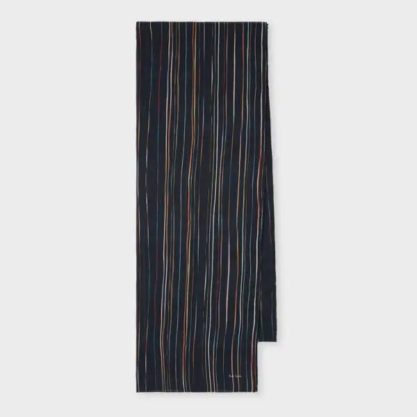 Paul Smith Dark 'signature Stripe' Scarf - Blue