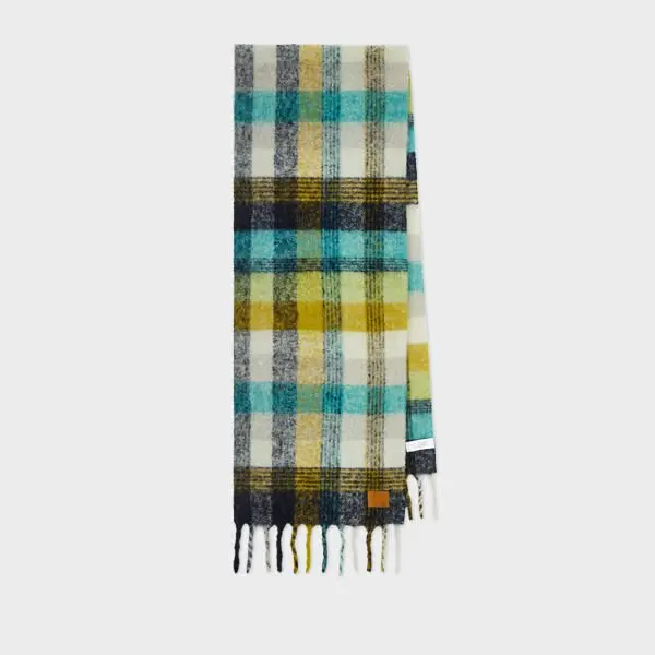 Paul Smith Merino Wool Check Scarf - Green
