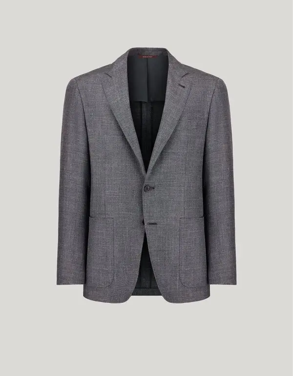Canali Kei Jacket Wool, Silk, And Linen Blend - Grey