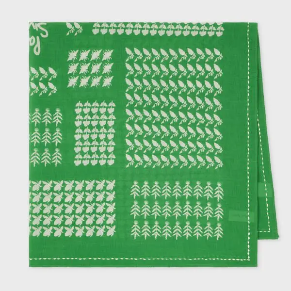 Paul Smith Contrast Motif 'bandana' Cotton Scarf - Green