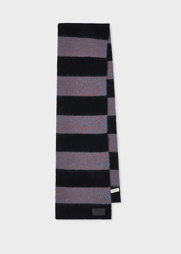 Paul Smith And Grey Chunky Stripe Lambswool-mohair Blend Scarf - Black