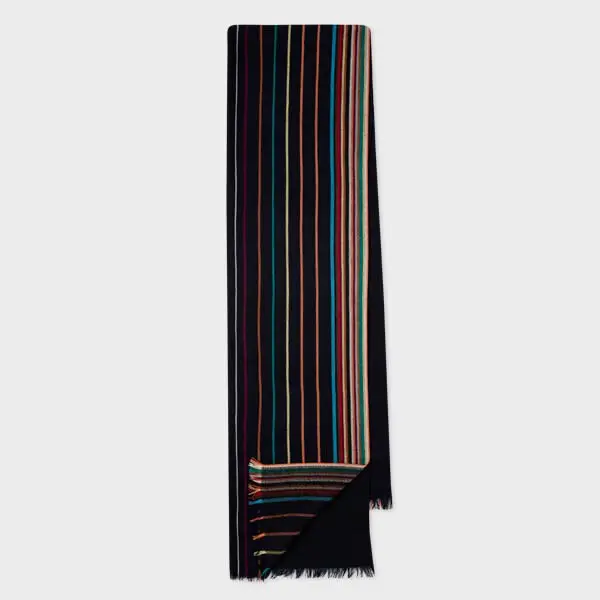 Paul Smith Navy Wool-silk 'signature Stripe' Scarf - Blue